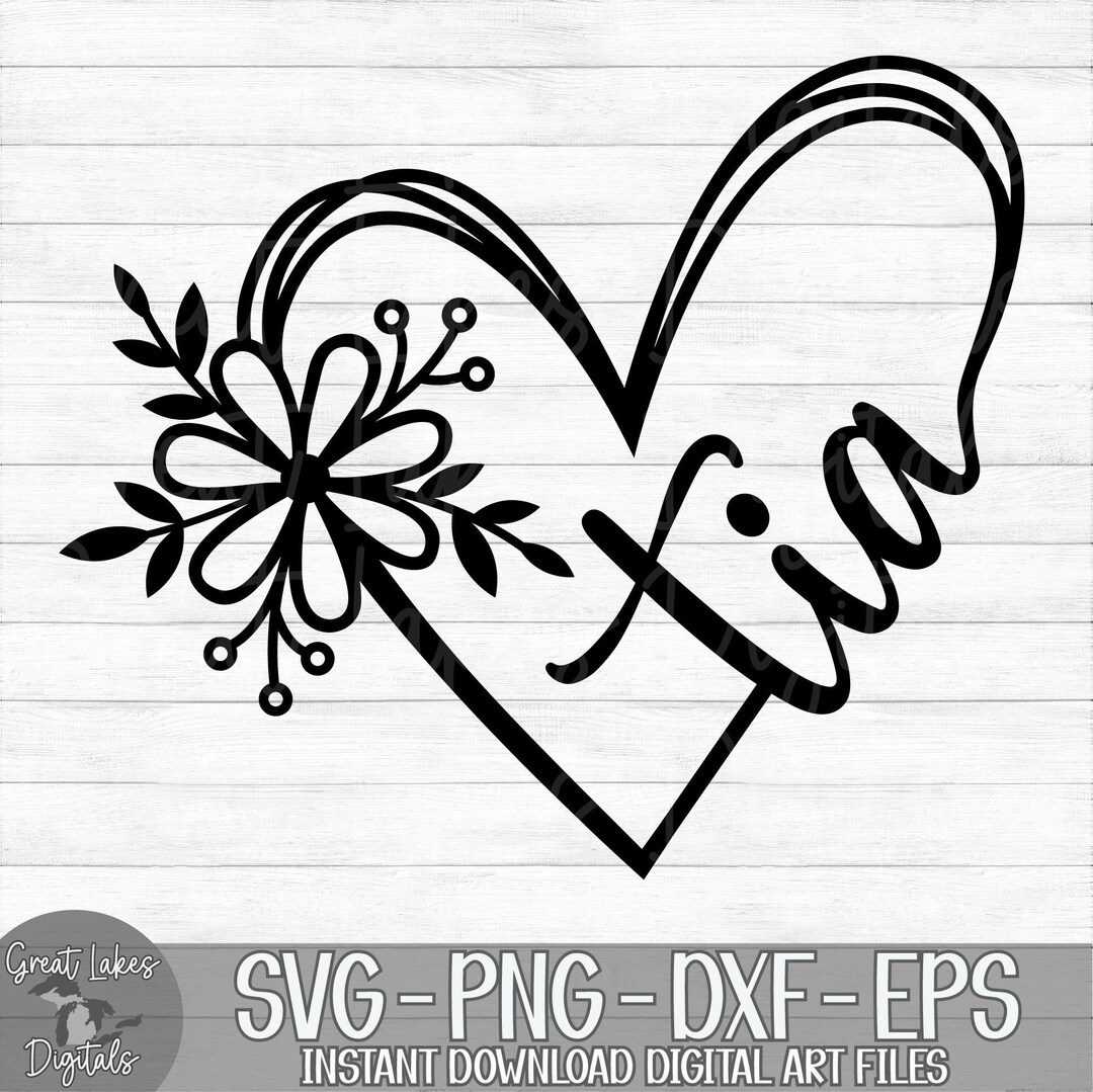 Tia Flower Heart Instant Digital Download Svg, Png, Dxf, and Eps Files ...