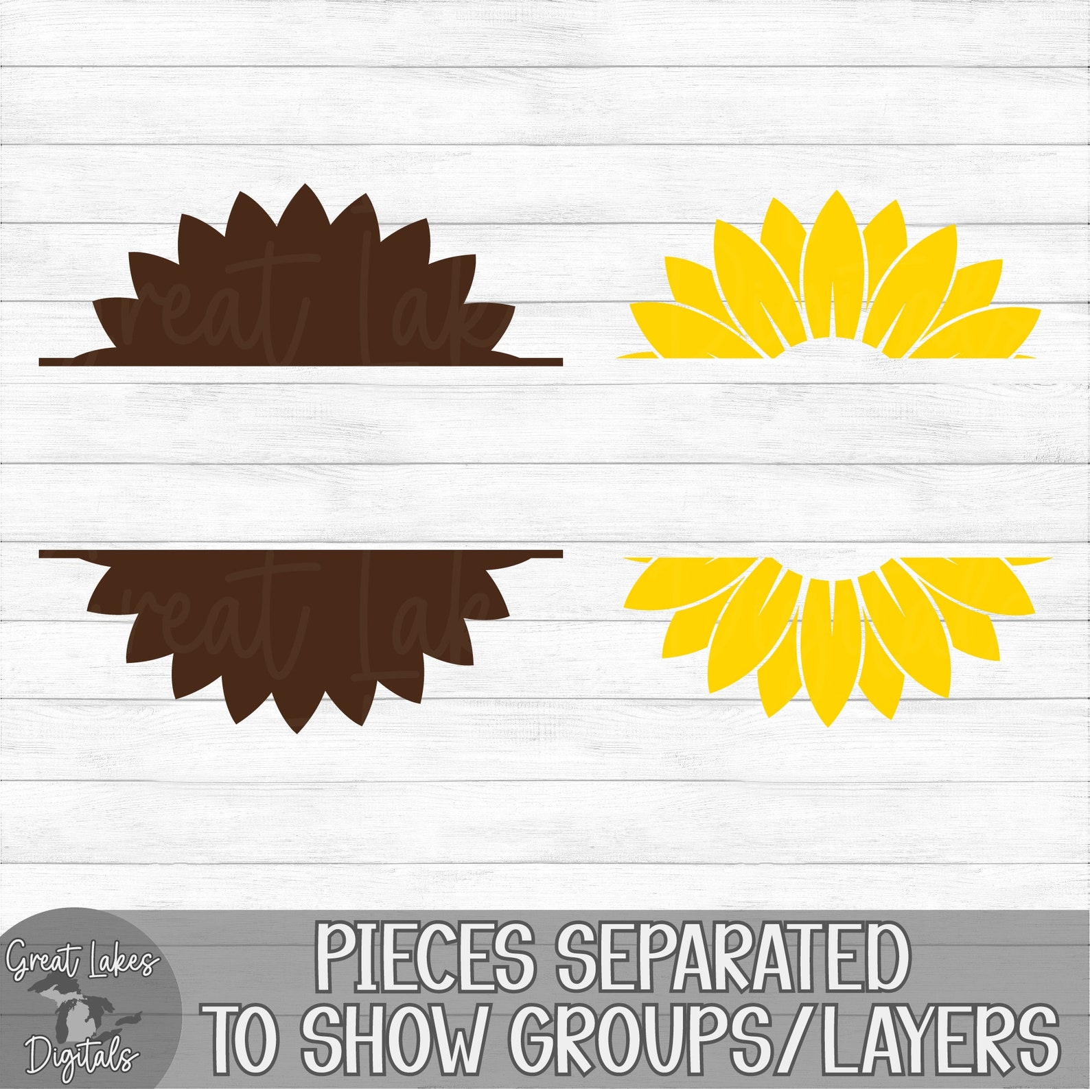 Sunflower Split Monogram - Instant Digital Download - Svg, Png, Dxf ...
