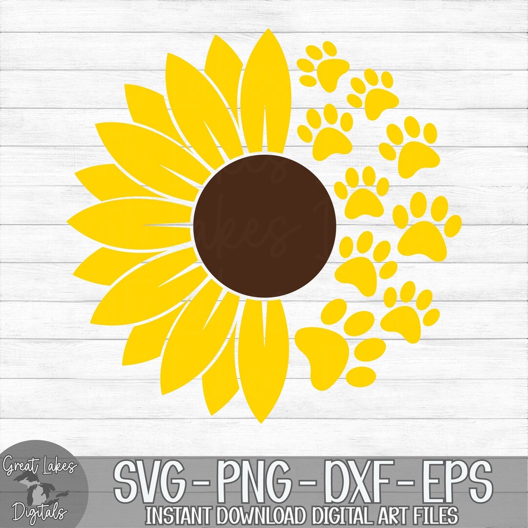 Sunflower & Paw Prints - Instant Digital Download - Svg, Png, Dxf, and ...