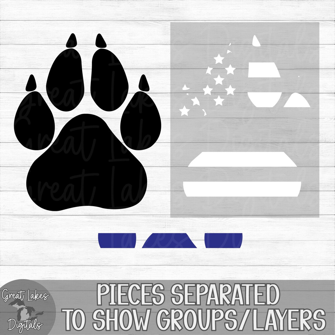 Police Dog Paw Print Thin Blue Line American Flag K-9 - Etsy