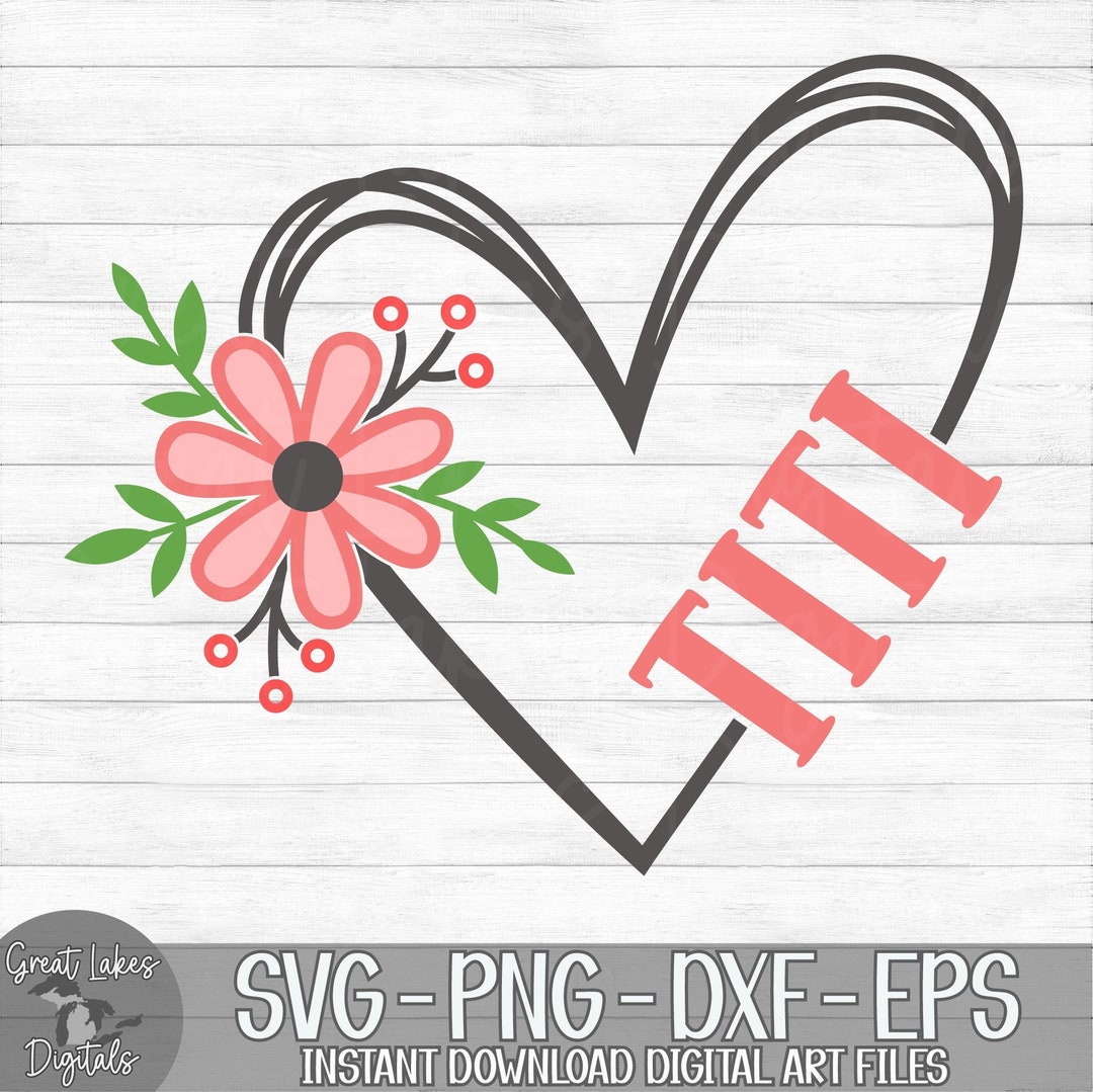 Titi Flower Heart Instant Digital Download Svg, Png, Dxf, and Eps Files ...