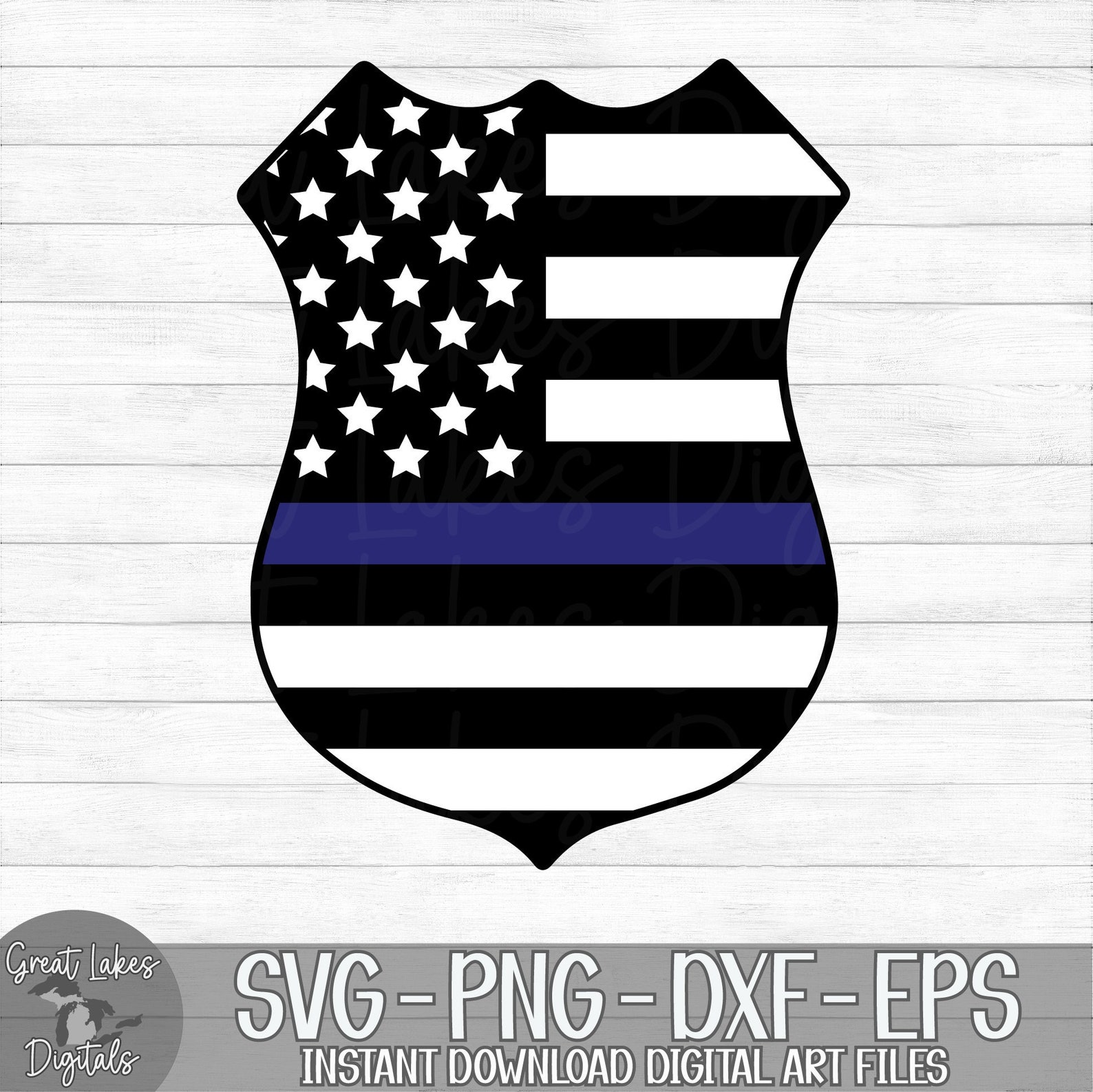 Police Badge - American Flag, Thin Blue Line - Instant Digital Download ...