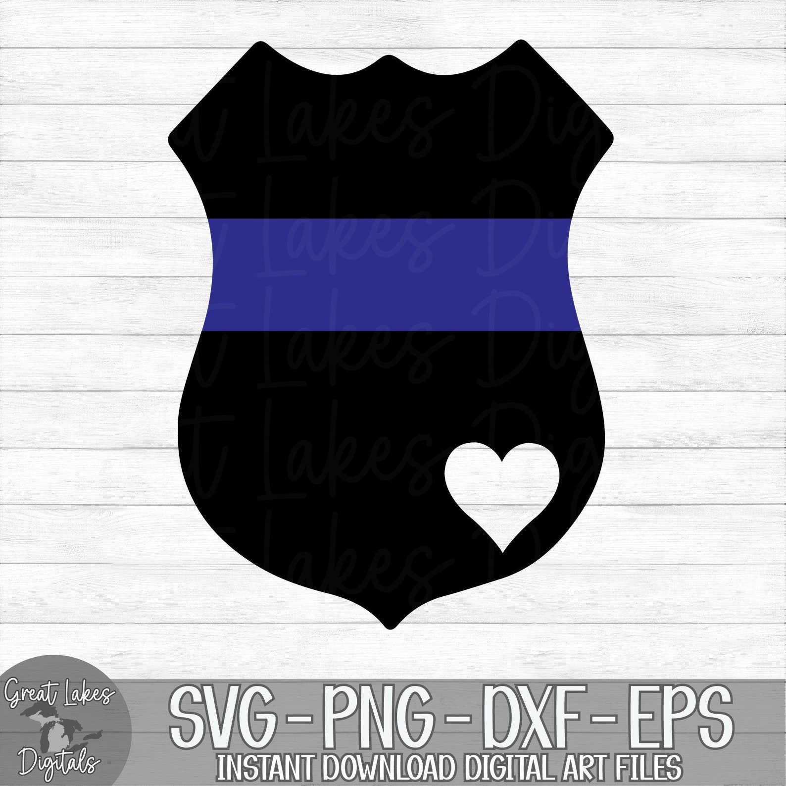 Police Badge - Thin Blue Line, Heart - Instant Digital Download - Svg ...