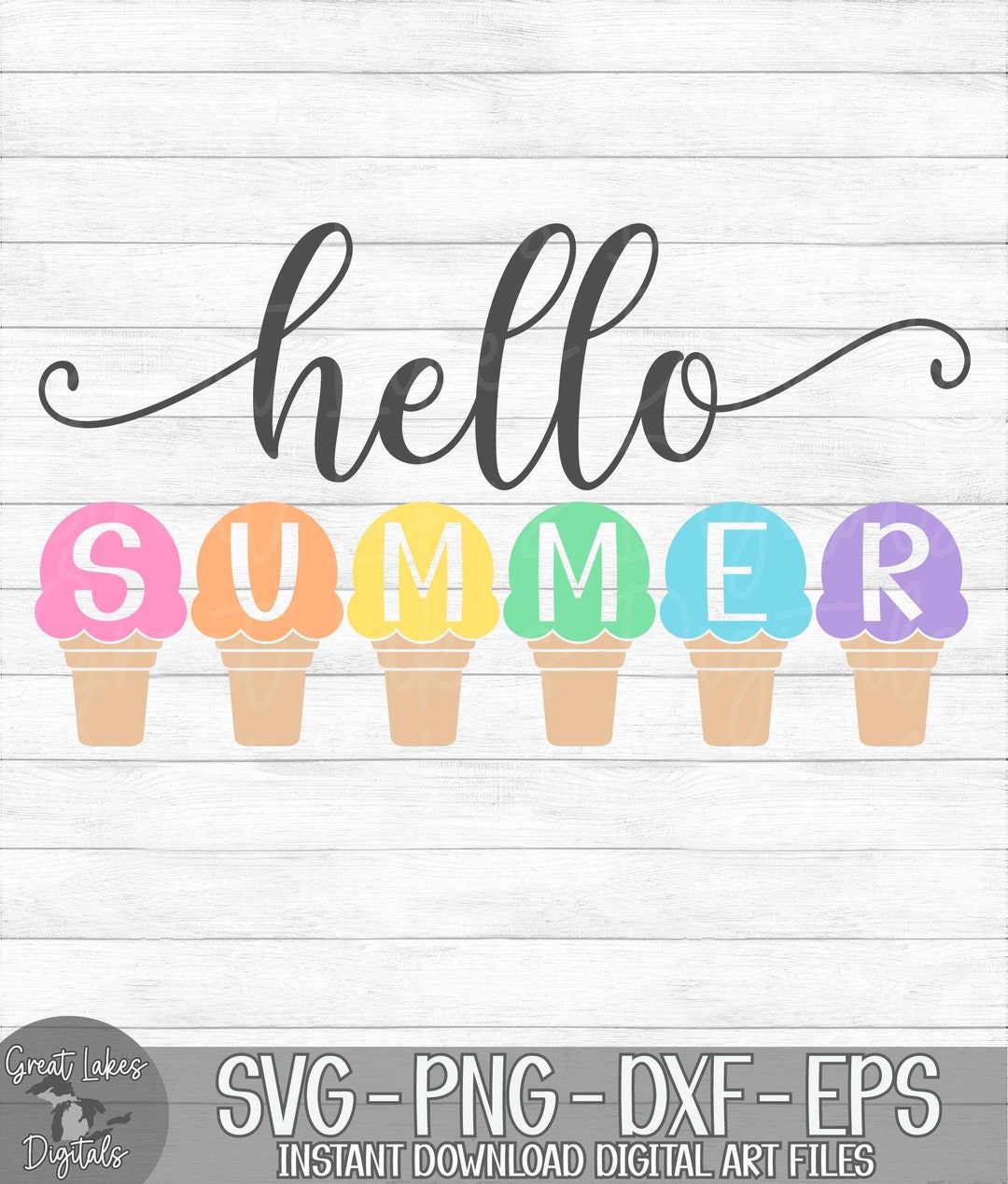 Hello Summer Ice Cream Cones - Instant Digital Download - Svg, Png, Dxf ...