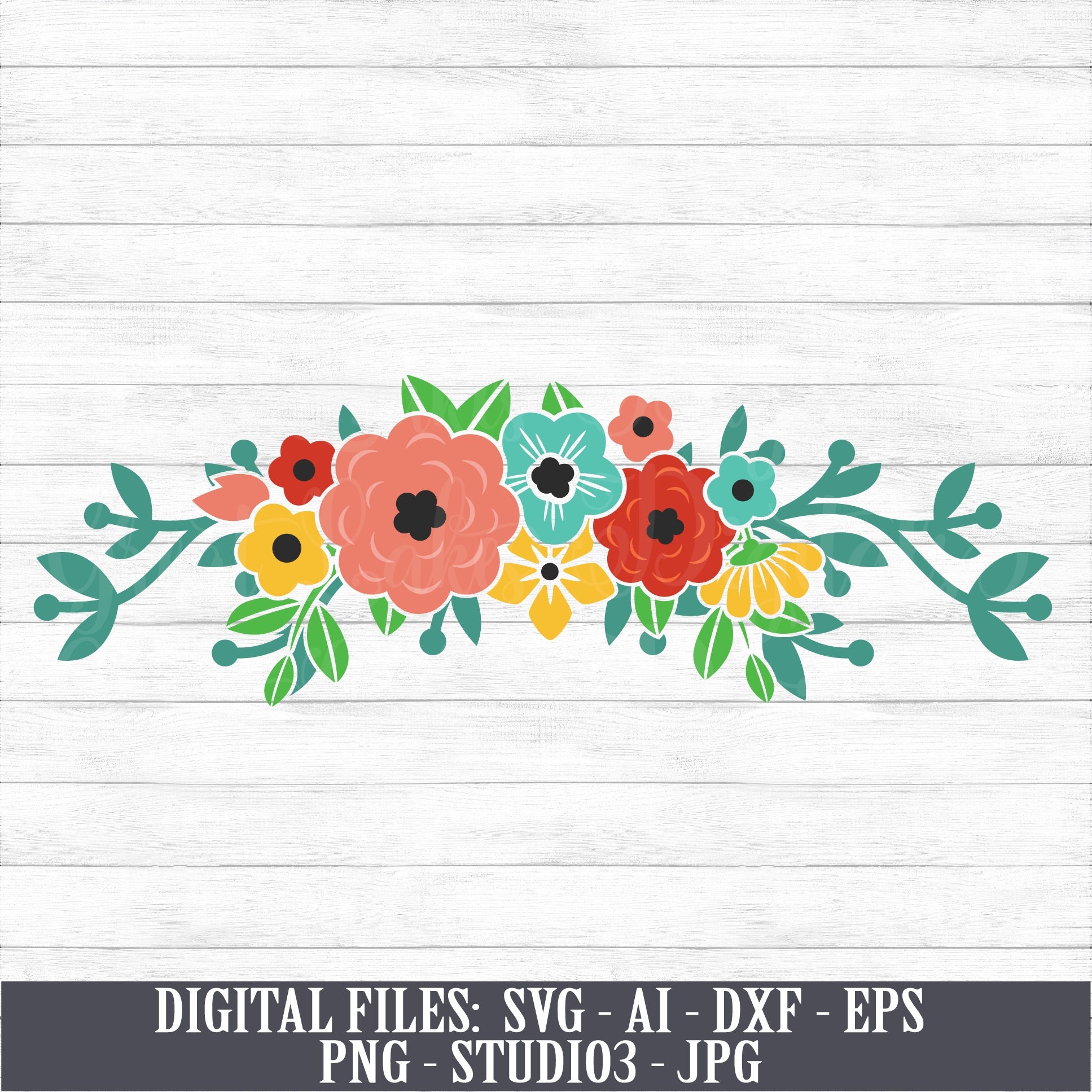 Colorful Flowers Floral Flourish Accent Border Instant | Etsy