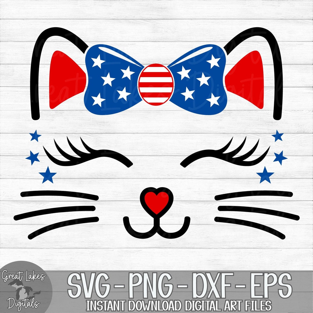 4th of July Cat Face Instant Digital Download Svg, Png, Dxf, and Eps ...