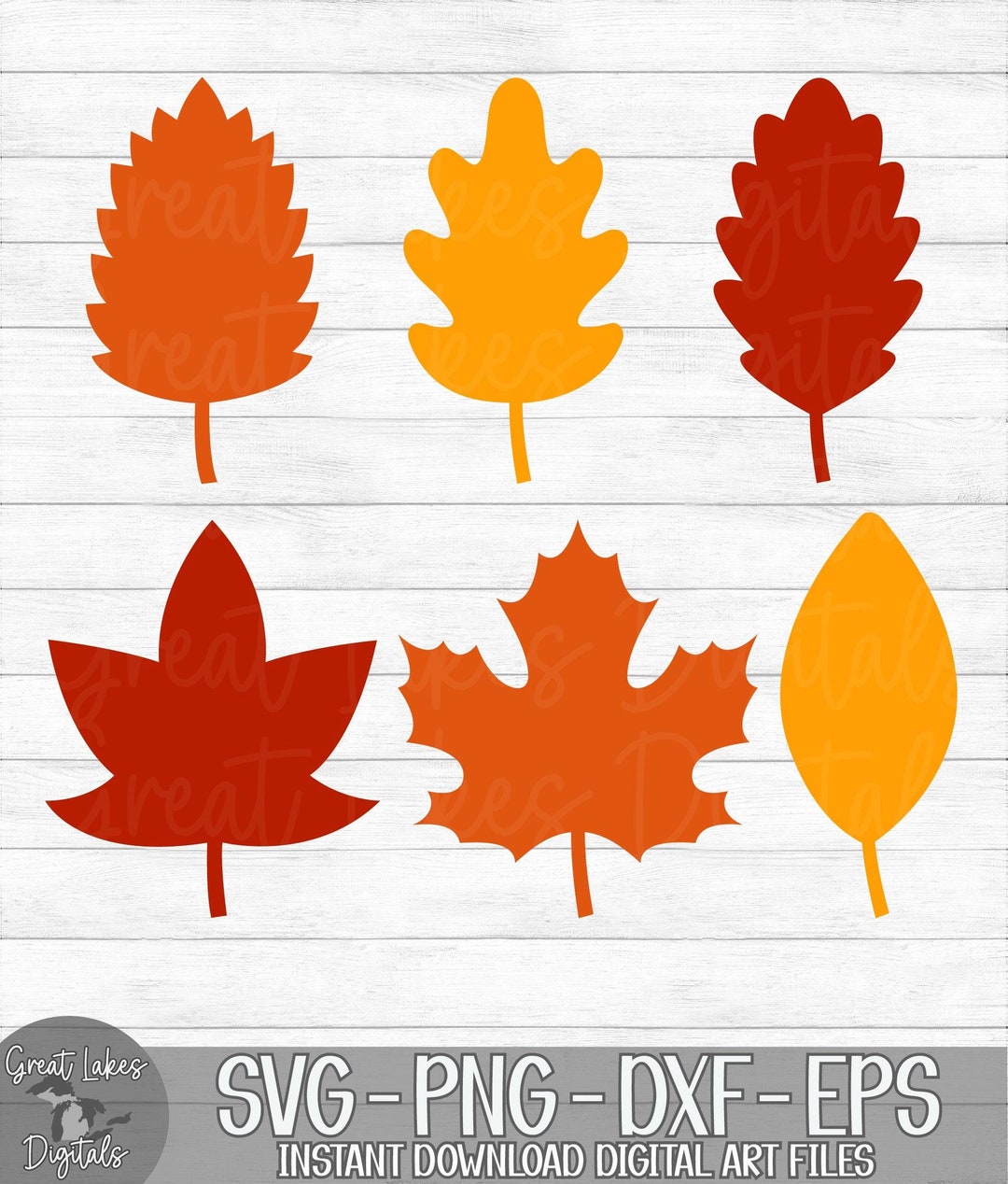 Fall Autumn Leaves - Bundle of 6 - Instant Digital Download - Svg, Png ...
