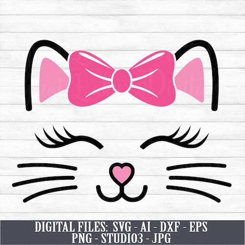 Cat Face With Bow Instant Digital Download Svg Ai Dxf | Etsy