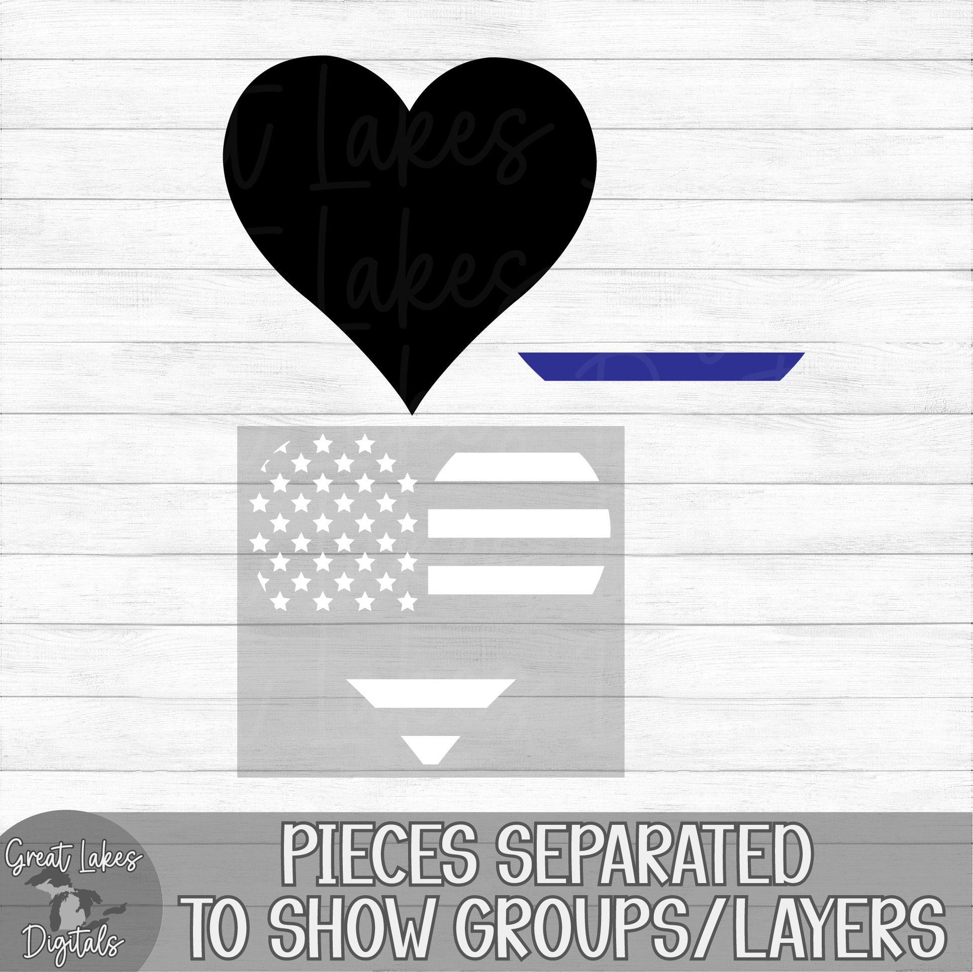 Police Heart - Thin Blue Line, American Flag - Instant Digital Download ...