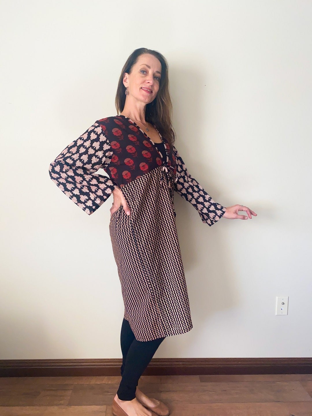 Block Print Cotton Duster, Patchwork Kimono, Duster Jacket With Tie ...