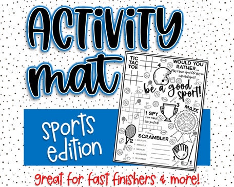 Sports Activity Mat, Kids Placemat, Activity Sheet, Fun Sheet, Football ...
