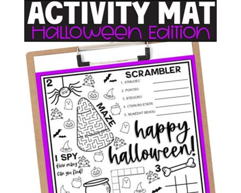 Halloween Activity Mat, Kids Placemat, Activity Sheet, Fun Sheet ...