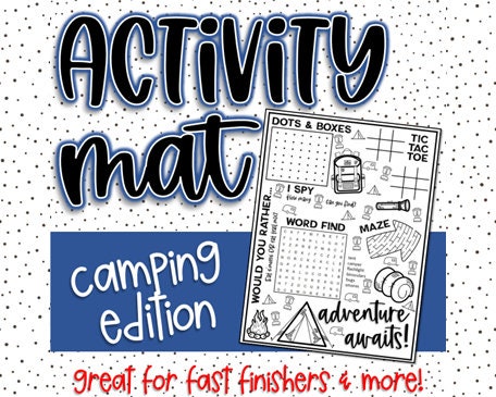 Camping Activity Mat, Kids Placemat, Activity Sheet, Fun Sheet ...