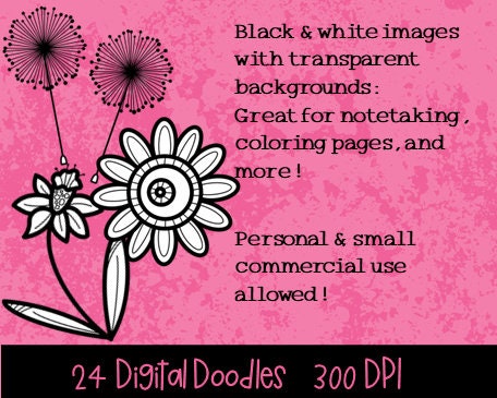 Floral Doodles Clip Art, Flower Clipart, Floral Designs, Hand Drawn - Etsy