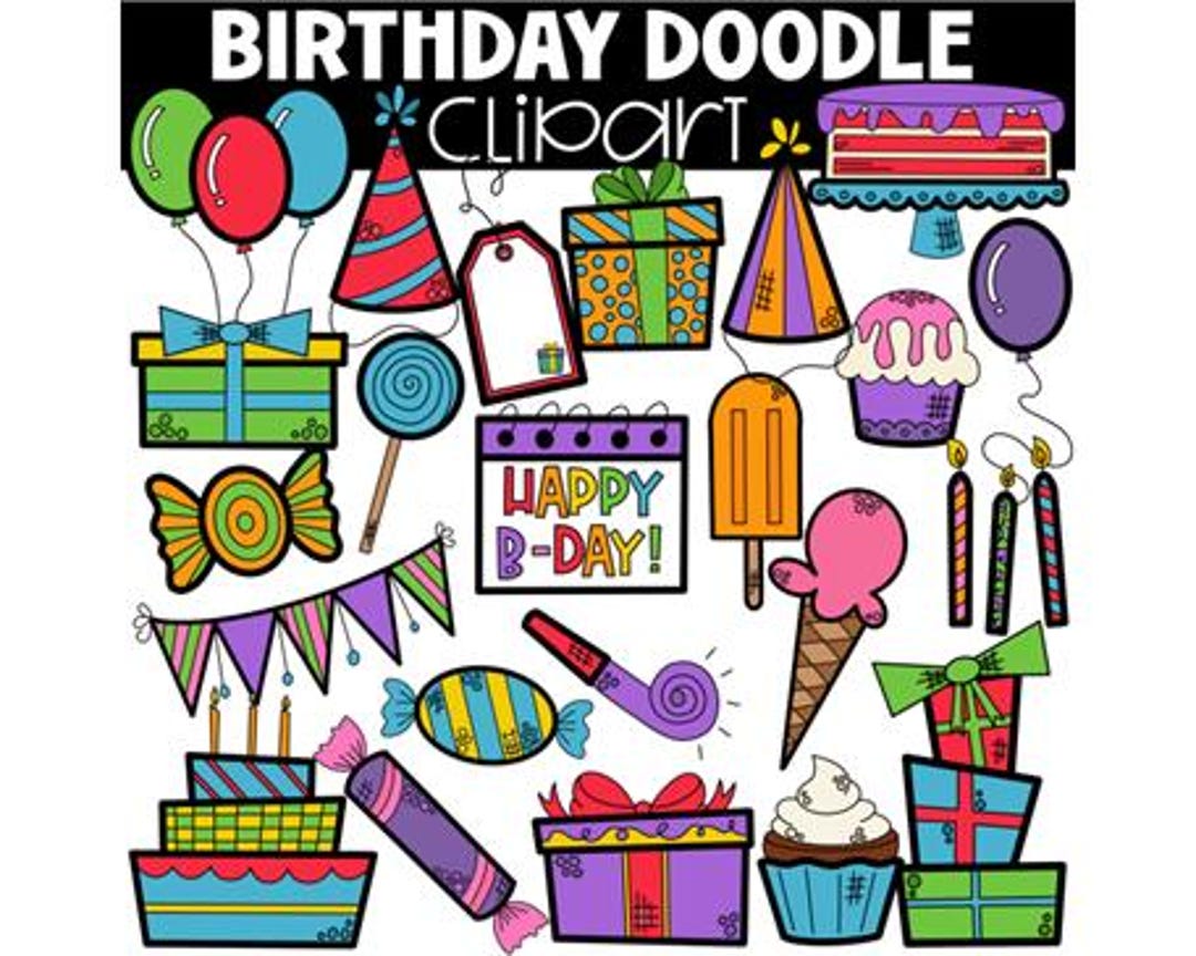 Happy Birthday Doodles Clip Art, Birthday Clipart, Celebration Clip Art ...
