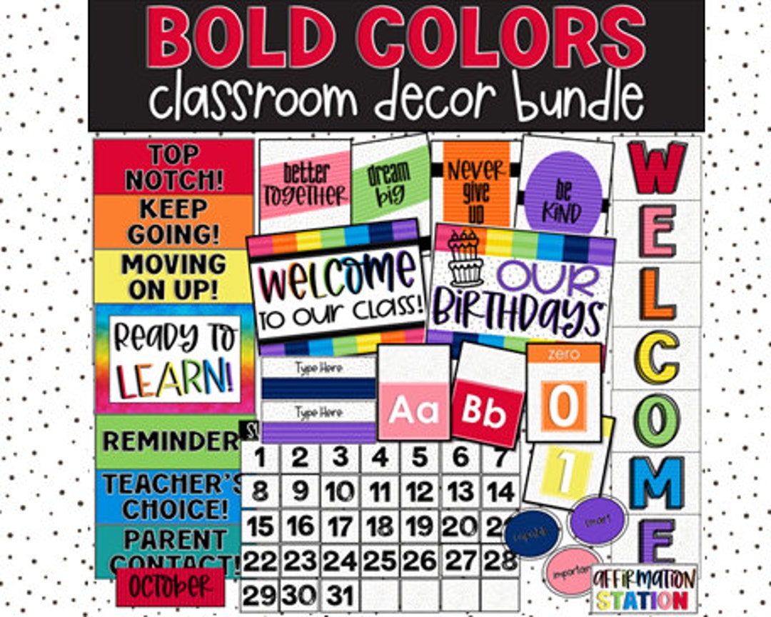 Bold Colors Classroom Decorations Bundle, Classroom Theme, Bulletin ...