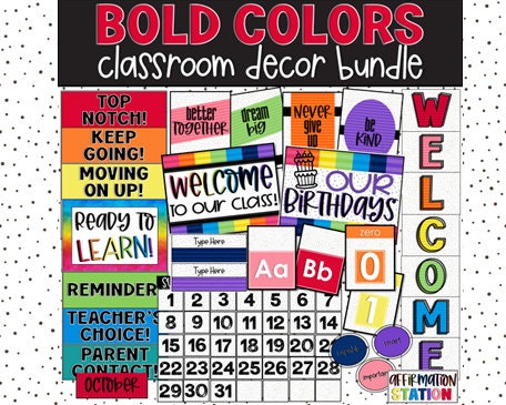 Bold Colors Classroom Decorations Bundle, Classroom Theme, Bulletin ...