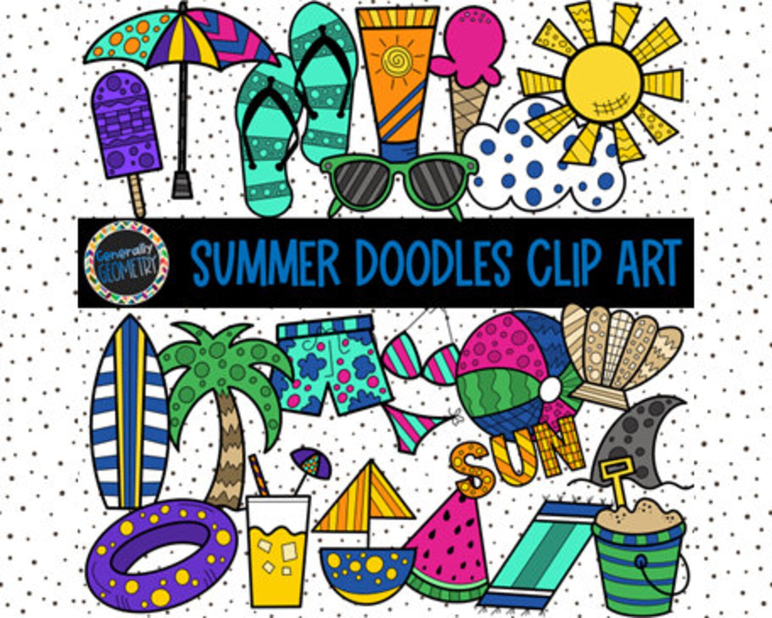 Summer Doodles Clip Art, Summer Clipart, Summer, Hand Drawn, Beach ...