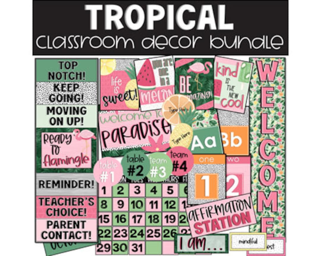 Tropical Classroom Decorations Bundle, Classroom Theme, Bulletin Board ...