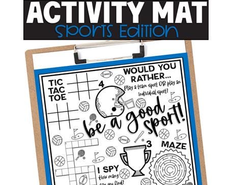 Sports Activity Mat, Kids Placemat, Activity Sheet, Fun Sheet, Football ...