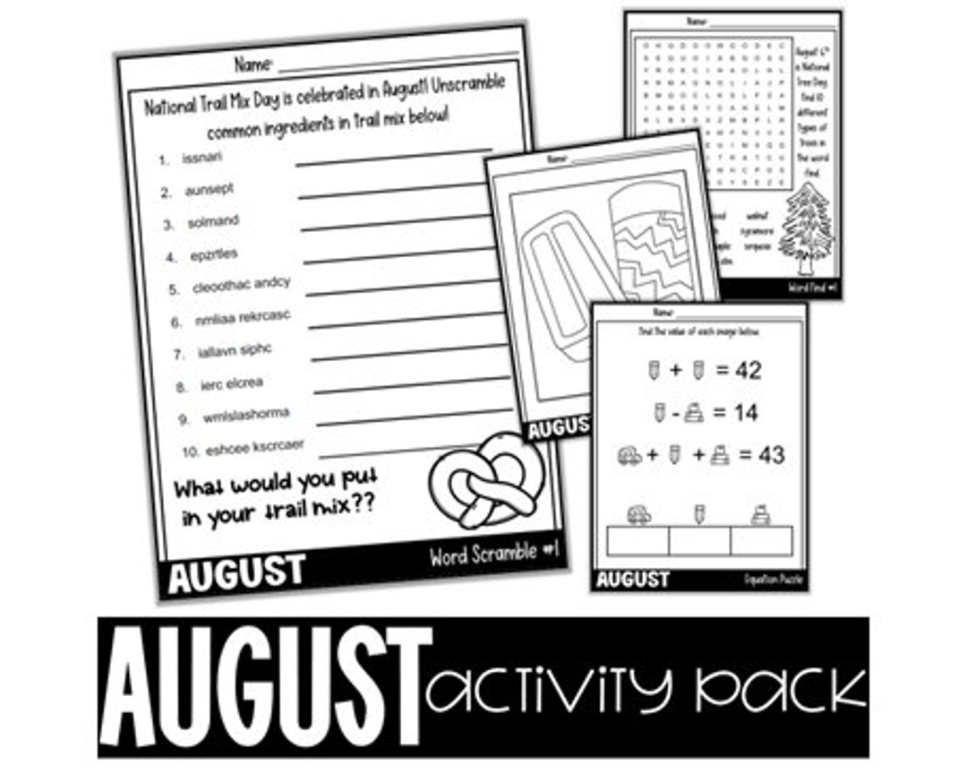August Fun Morning Work Packet, Early Finisher Activities, Month Fun - Etsy