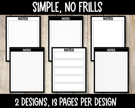 Printable Notes Pages, Simple Design, Digital Notes - Etsy