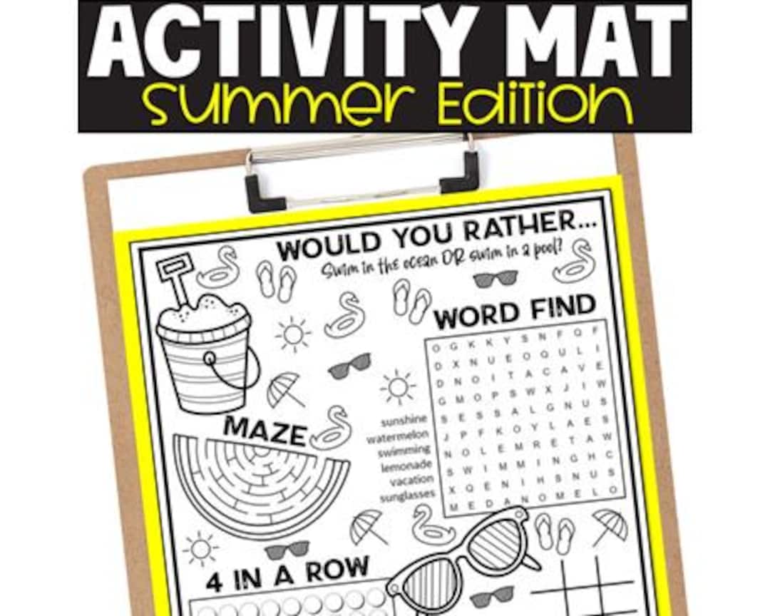 Summer Activity Mat, Kids Placemat, Activity Sheet, Fun Sheet, Vacation ...
