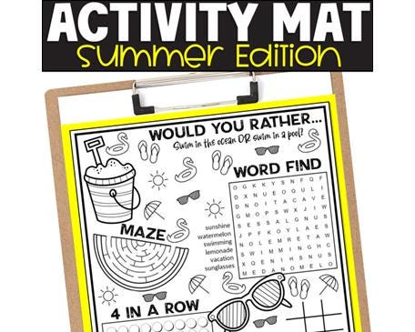 Summer Activity Mat, Kids Placemat, Activity Sheet, Fun Sheet, Vacation ...