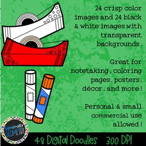 School Supply Doodles Clip Art, School Clipart, School Supplies, Hand ...