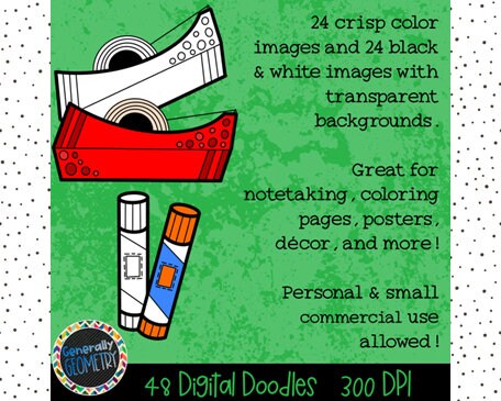 School Supply Doodles Clip Art, School Clipart, School Supplies, Hand ...