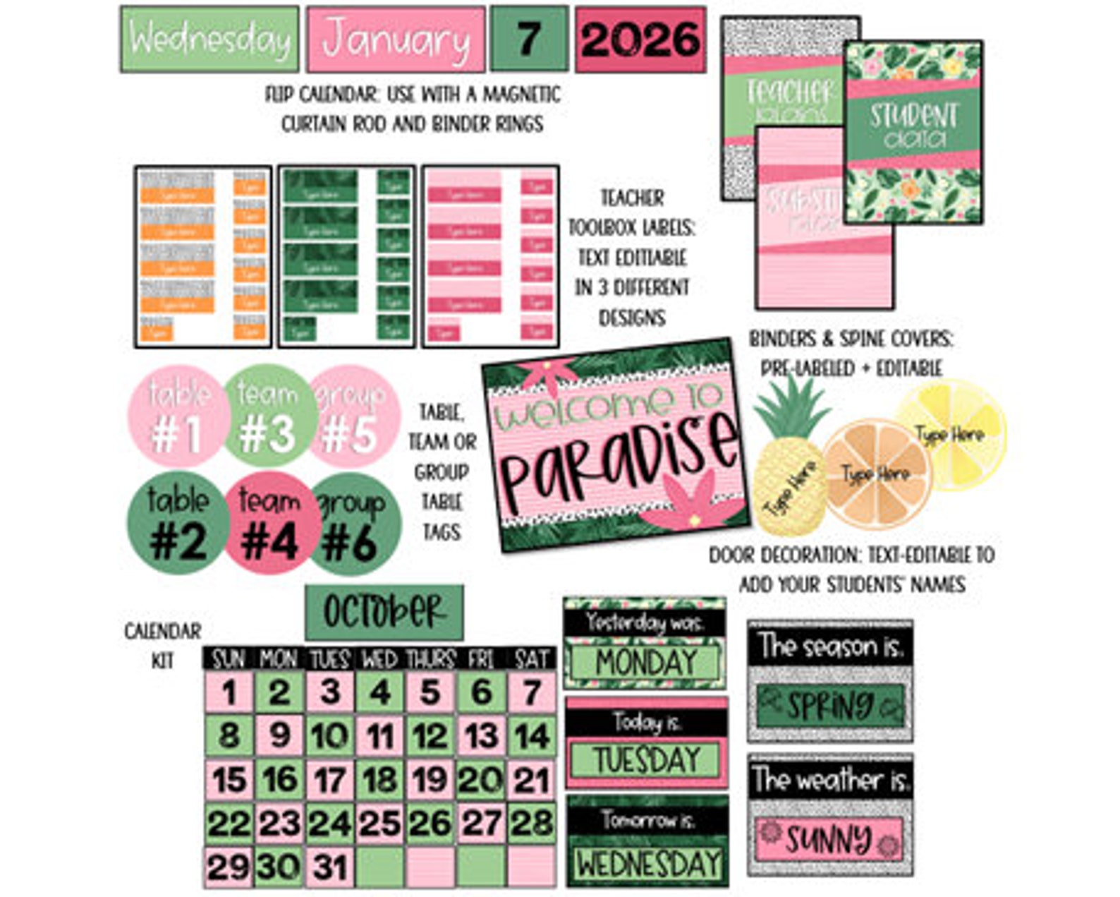 Tropical Classroom Decorations Bundle, Classroom Theme, Bulletin Board ...