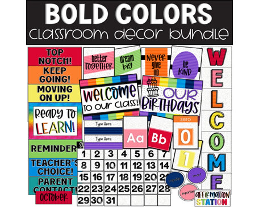 Bold Colors Classroom Decorations Bundle, Classroom Theme, Bulletin ...