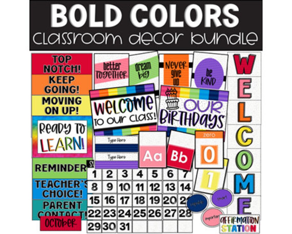 Bold Colors Classroom Decorations Bundle, Classroom Theme, Bulletin ...