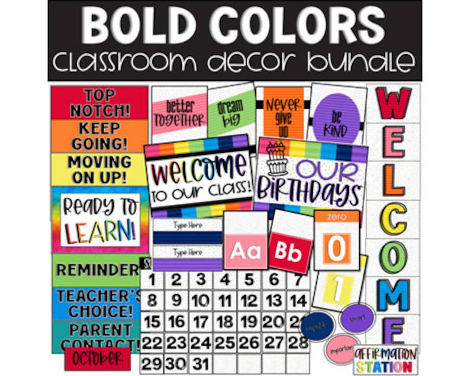 Bold Colors Classroom Decorations Bundle, Classroom Theme, Bulletin ...