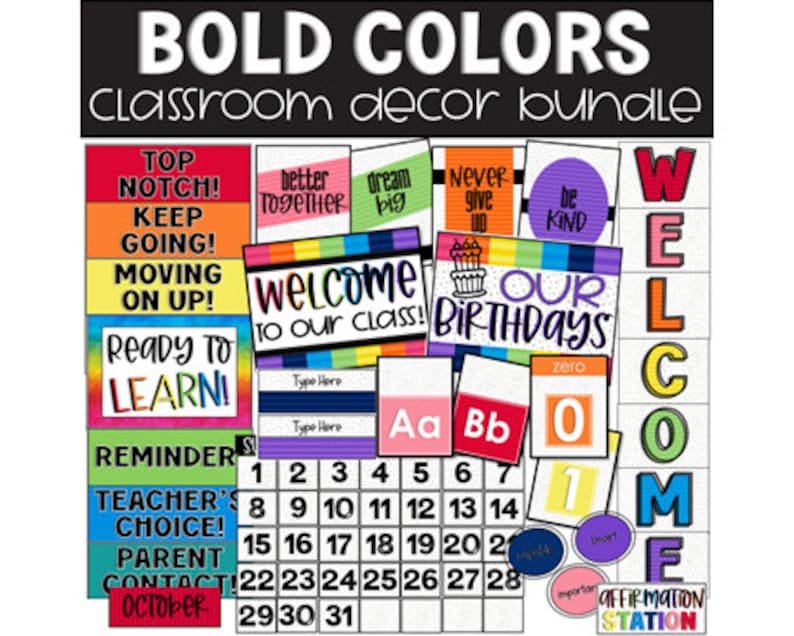 Bold Colors Classroom Decorations Bundle, Classroom Theme, Bulletin ...