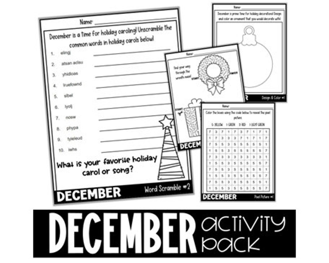 December Fun Morning Work Packet, Early Finisher Activities, Month Fun ...