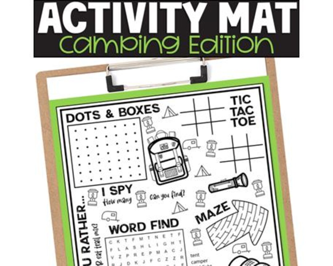 Camping Activity Mat, Kids Placemat, Activity Sheet, Fun Sheet ...