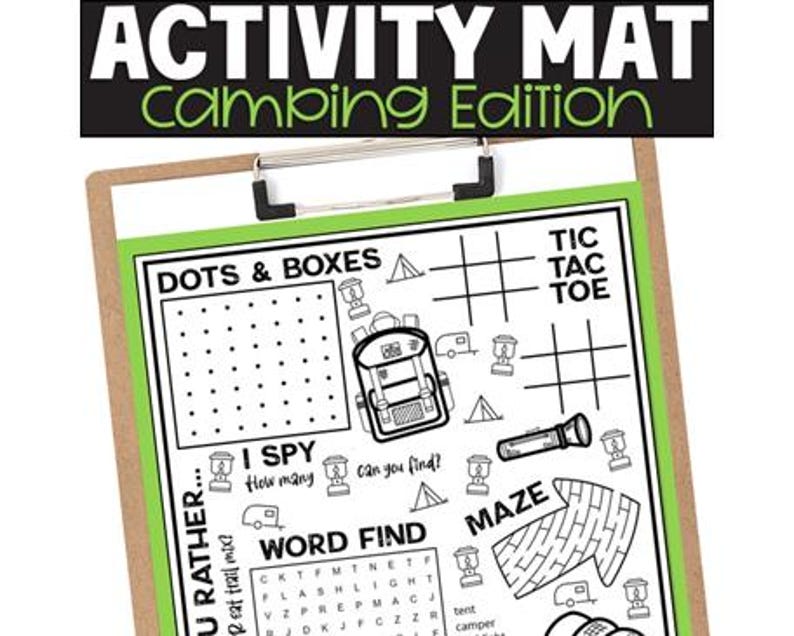 Camping Activity Mat, Kids Placemat, Activity Sheet, Fun Sheet ...