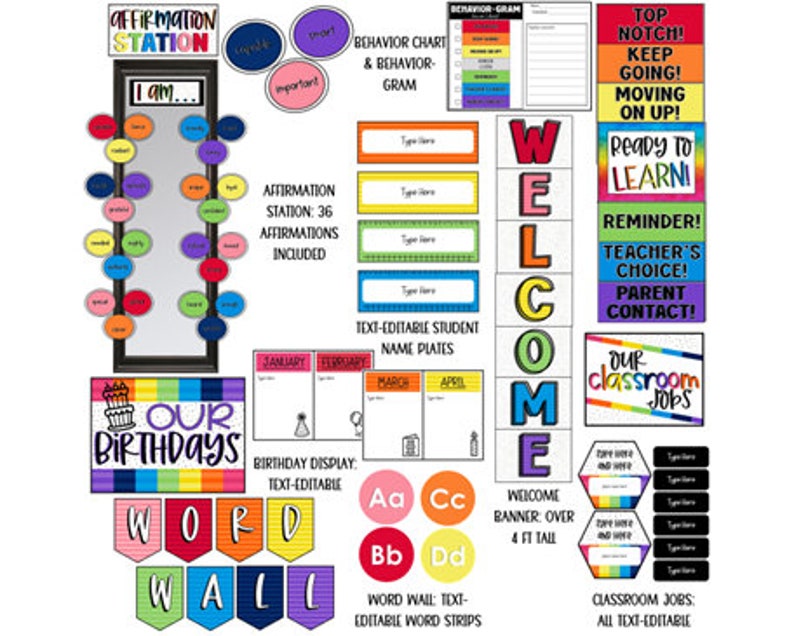 Bold Colors Classroom Decorations Bundle, Classroom Theme, Bulletin ...