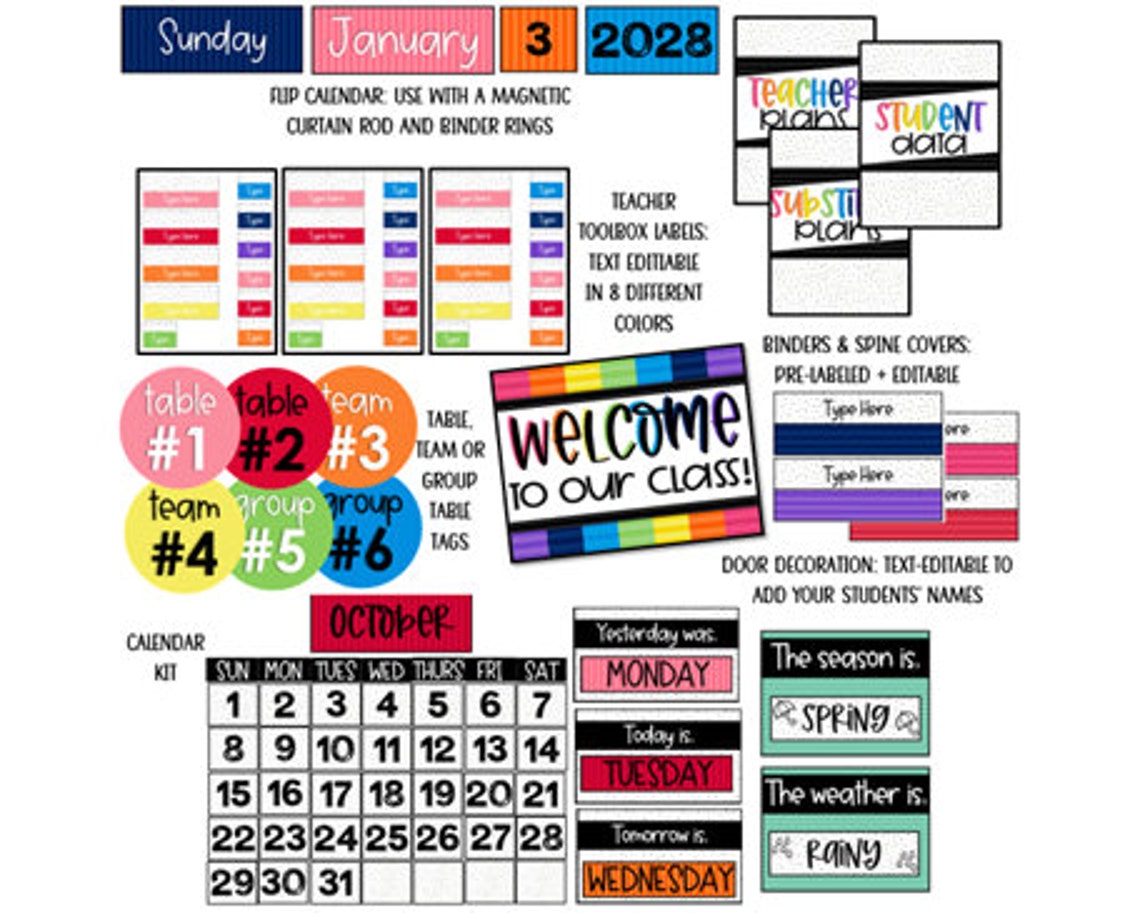 Bold Colors Classroom Decorations Bundle, Classroom Theme, Bulletin ...