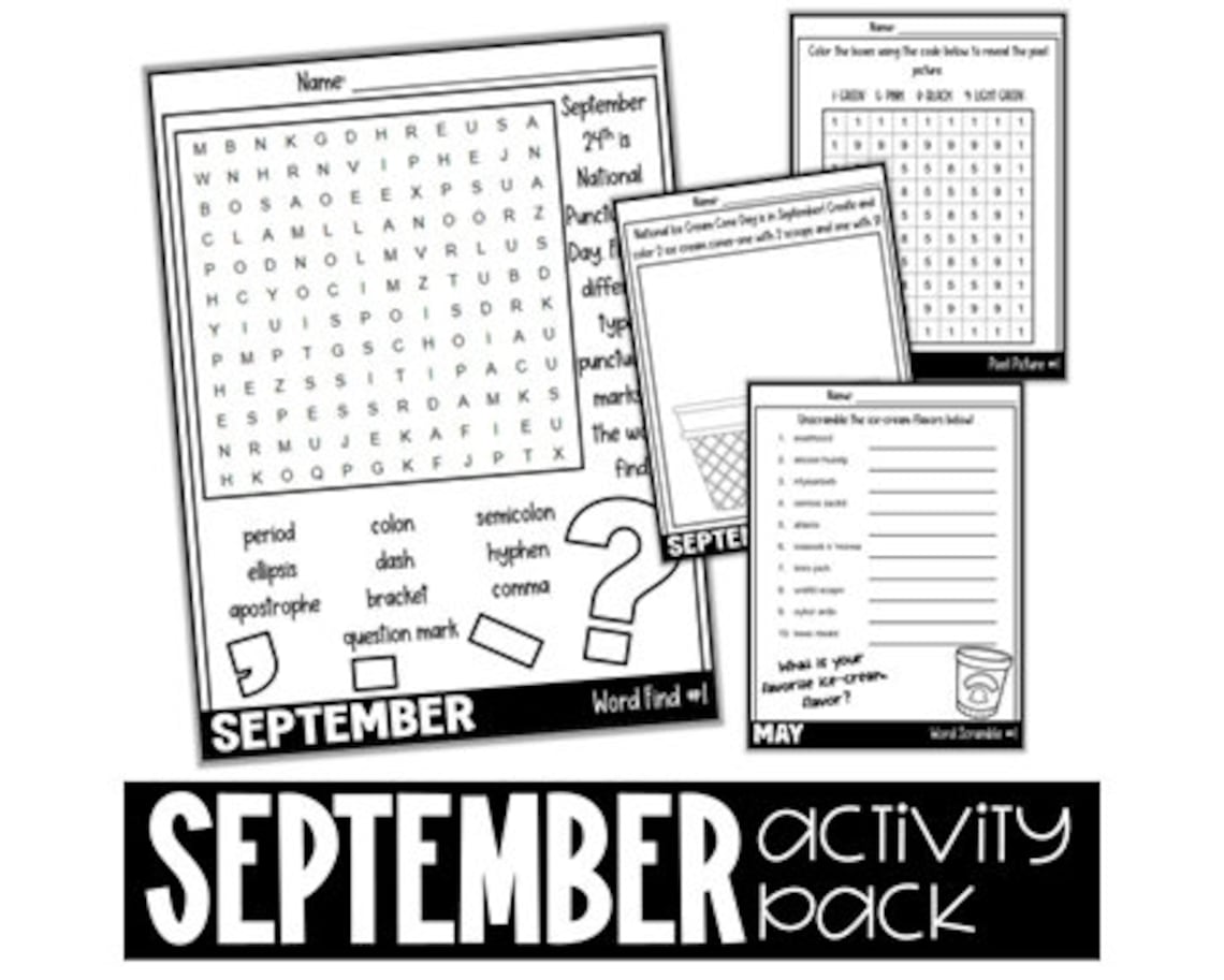 September Fun Morning Work Packet, Early Finisher Activities, Month Fun ...