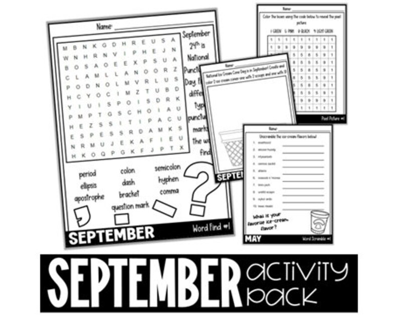 September Fun Morning Work Packet, Early Finisher Activities, Month Fun ...