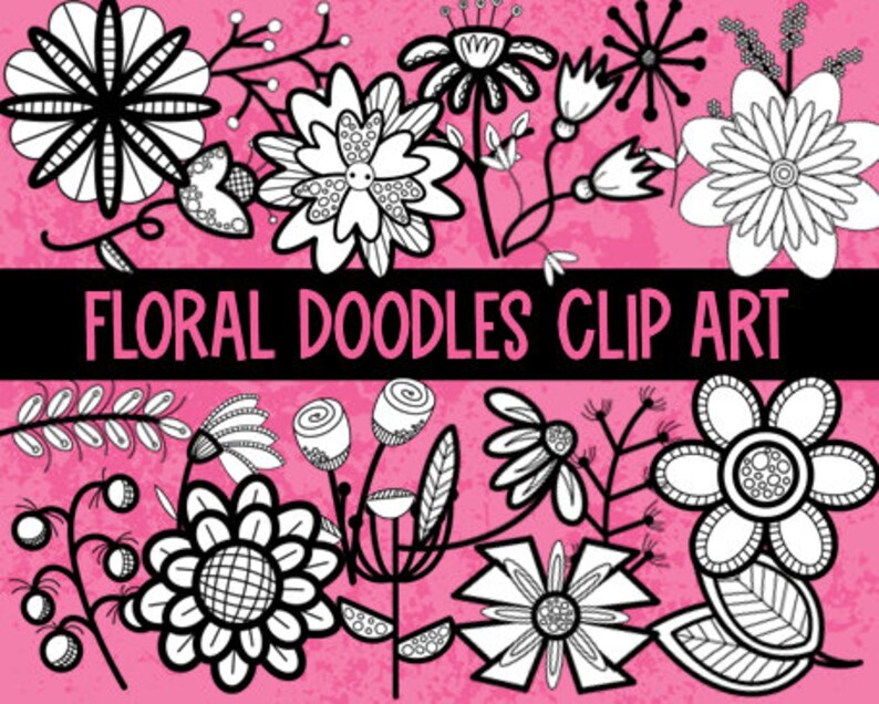 Floral Doodles Clip Art, Flower Clipart, Floral Designs, Hand Drawn - Etsy