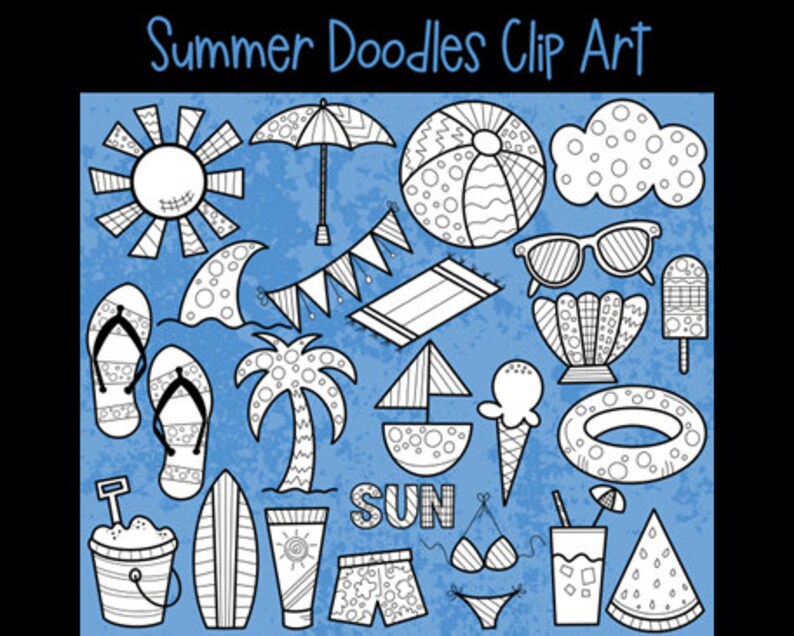 Summer Doodles Clip Art Summer Clipart Summer Hand Drawn - Etsy