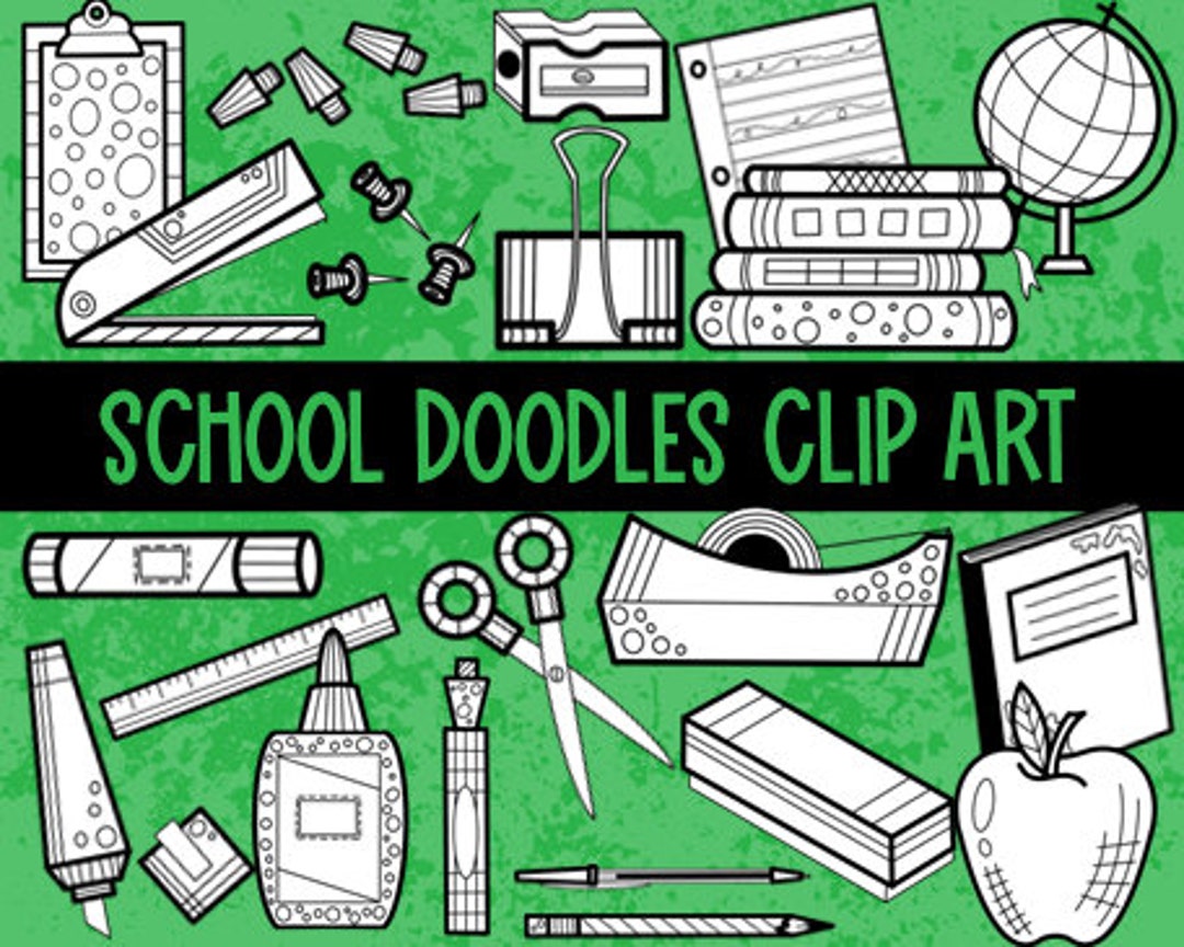 School Supply Doodles Clip Art School Clipart School - Etsy