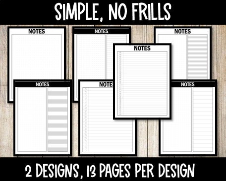 Printable Notes Pages, Simple Design, Digital Notes - Etsy