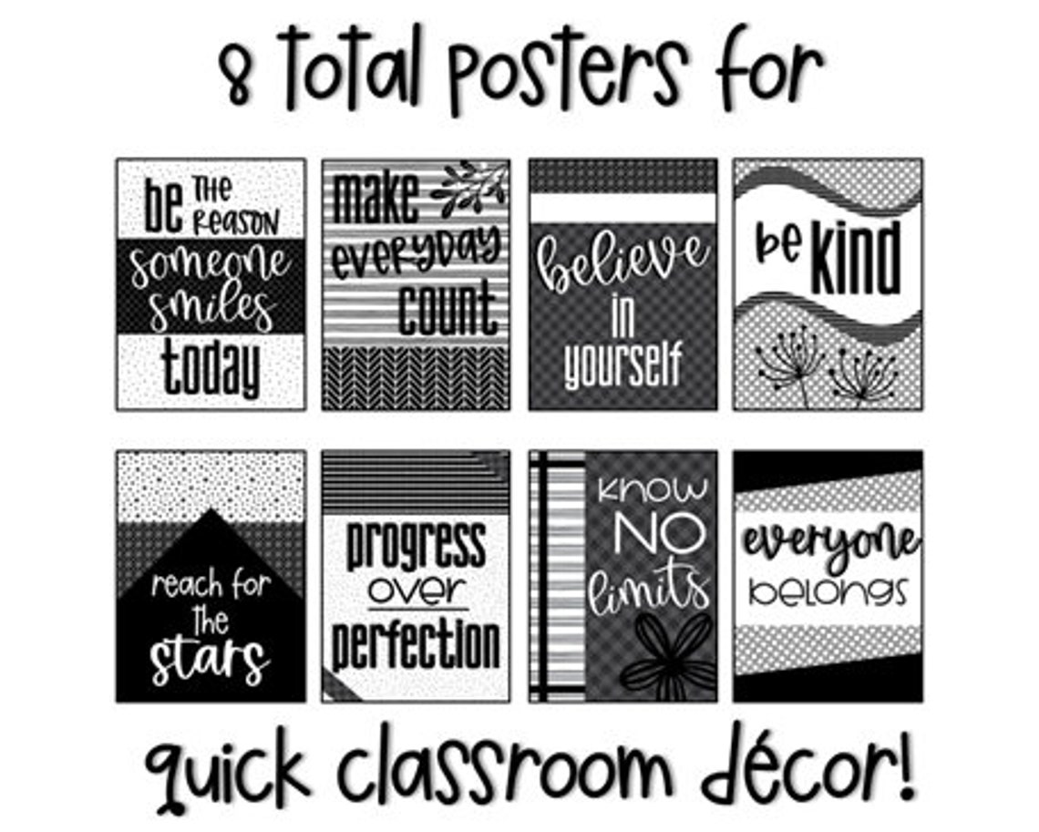 Monochrome Growth Mindset Classroom Posters, Classroom Decorations ...