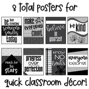 Monochrome Growth Mindset Classroom Posters, Classroom Decorations ...