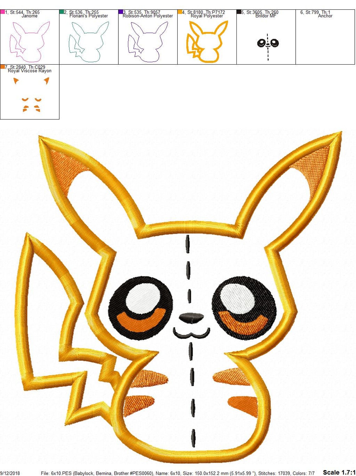 Pikachu Applique Design - Etsy