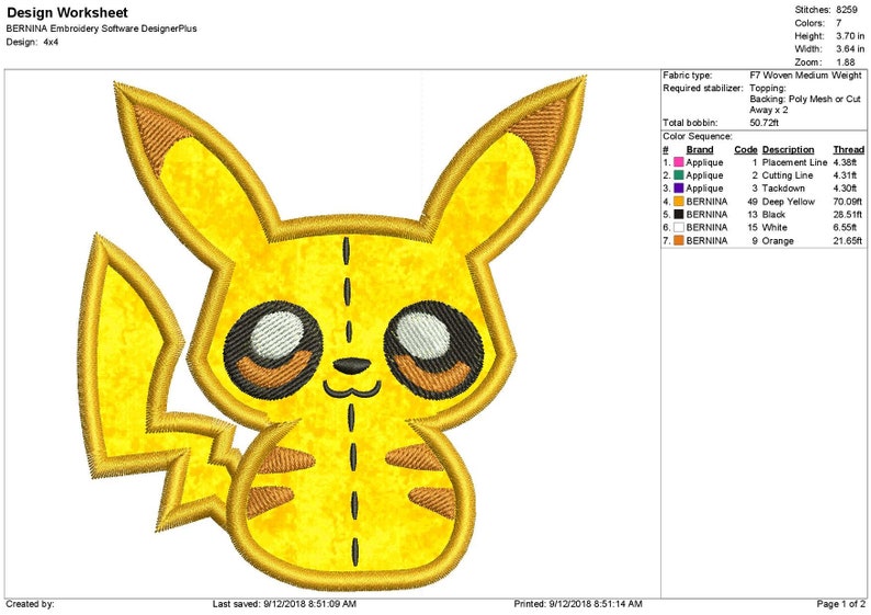 Pikachu Applique Design - Etsy